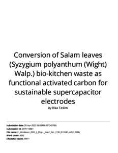 Conversion of Salam leaves (Syzygium polyanthum (Wight) Walp.) bio-kitchen waste as functional ...